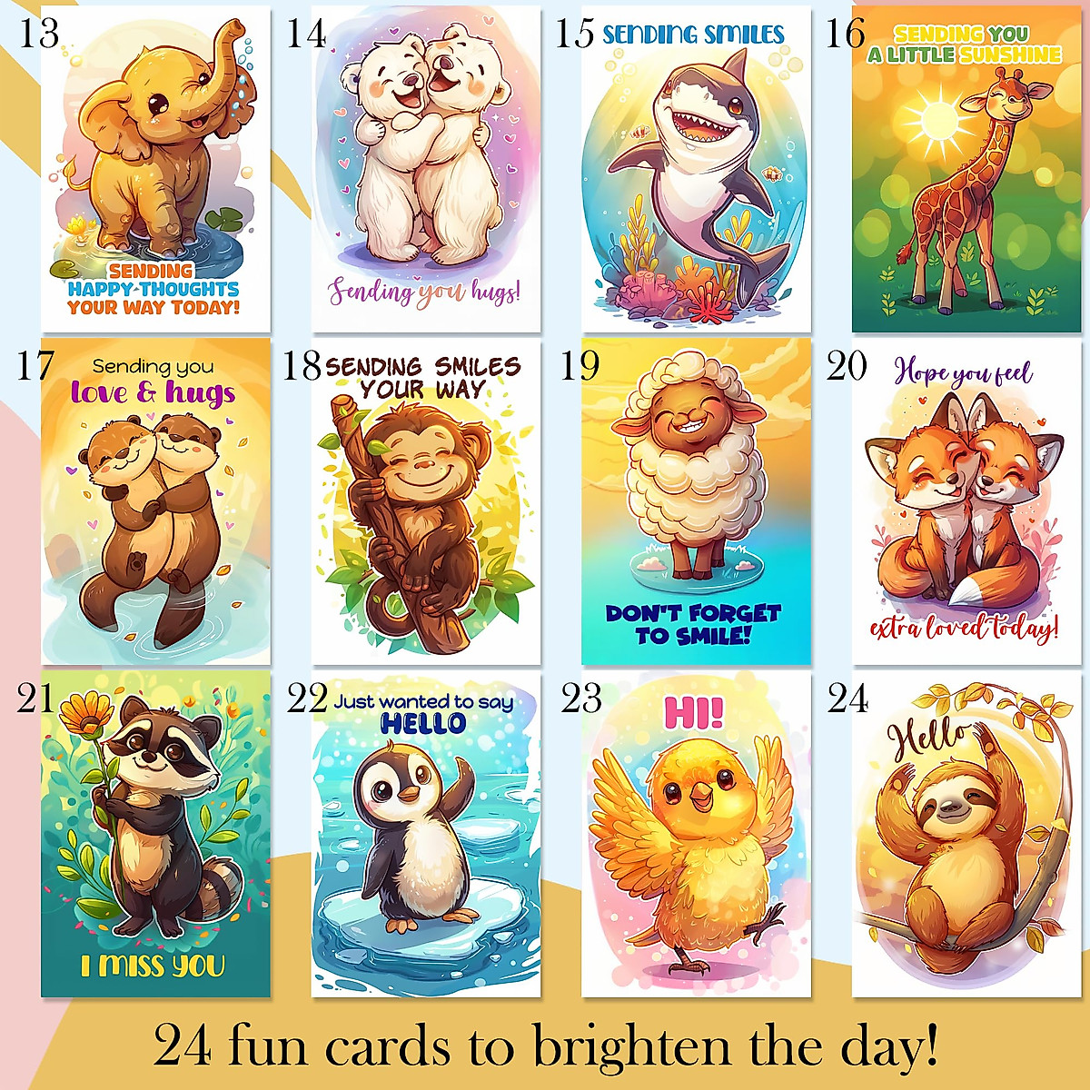 Hat Acrobat 24 Funny Greeting Cards Assortment Box with Envelopes - Funny Thinking of You Cards 24 Unique Designs - Funny Thank You Cards for Coworkers, Friends, Kids, Teachers (Animals)