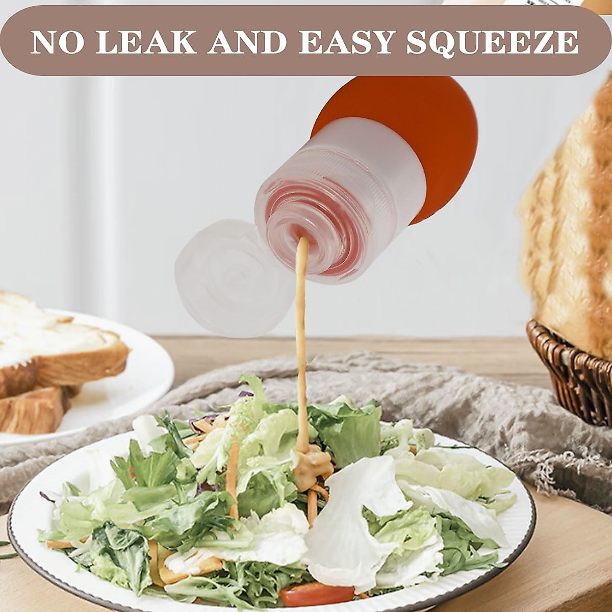 Ksooly 4-Pack 1.3Oz. Squeeze Salad Dressing Bottles with Cleaning Brush | Small Salad Dressing Container to Go | Portable Sauce Bottle Condiment Bottles | Food-grade Silicone, BPA Free