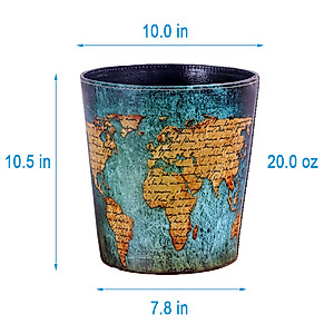 DreamsEden Vintage Leather Trash Can - Retro Waste Toillet Paper Bin Basket for Bathroom Bedroom Office (Blue World map)