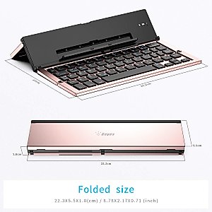 Geyes Bluetooth Keyboard Foldable Portable Folding Travel Keyboard for iPhone 15 Pro Plus/Xs/max/x/14/13 /12/11 /iPad/iPad Mini 4, Samsung Android Tablet Smart Phone (Rose Gold)