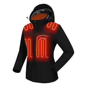 Venustas Women's Heated Jacket with Battery Pack 7.4V, Windproof Electric Insulated Coat with Detachable Hood Slim Fit