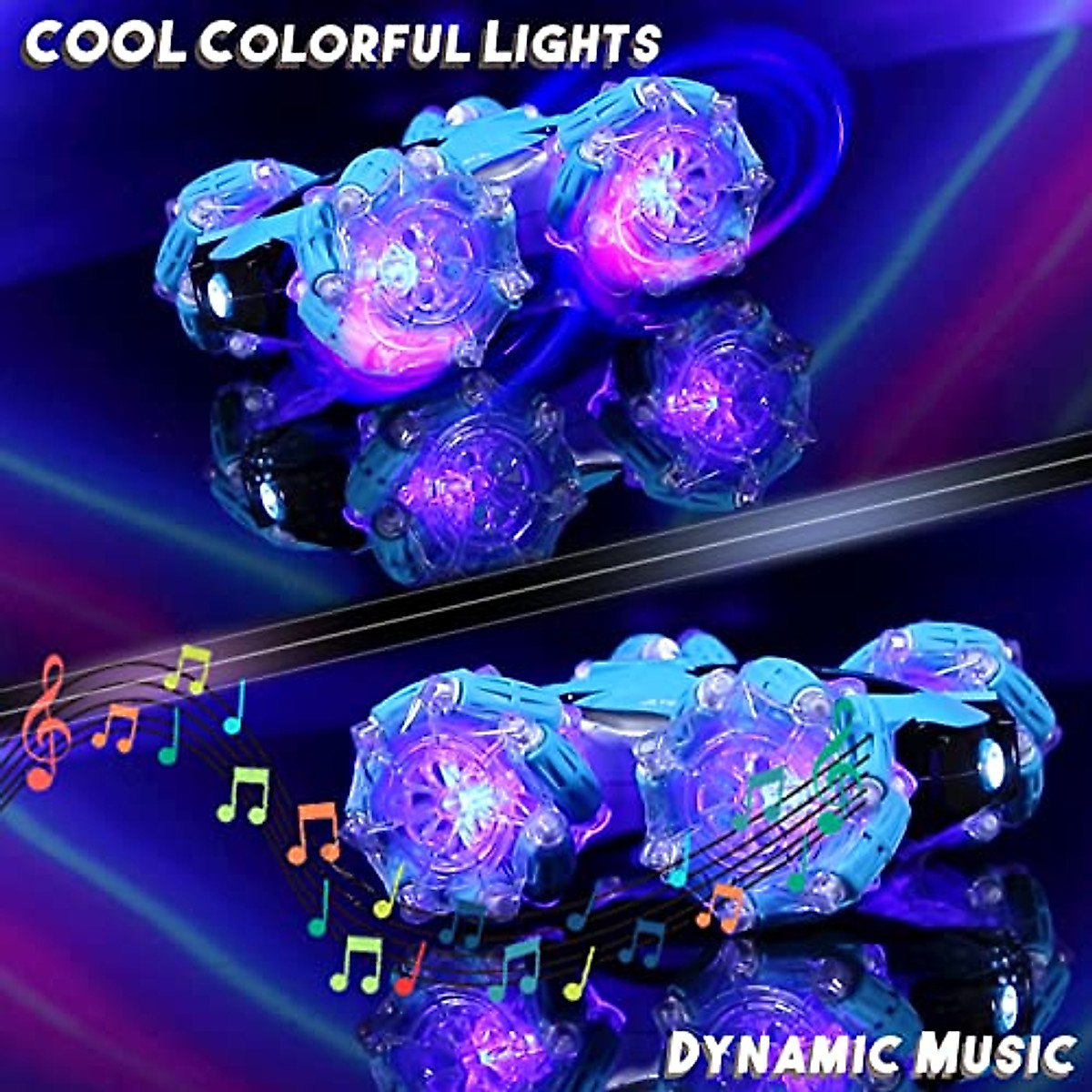 YUZ Remote Control Car, RC Stunt Cars Double Side 360° Flips Rotating Toy, 4WD 2.4Ghz with Colorful Lights LED Lights Adults Boys Girls Kids Gift 2Pcs Rechargeable Batteries