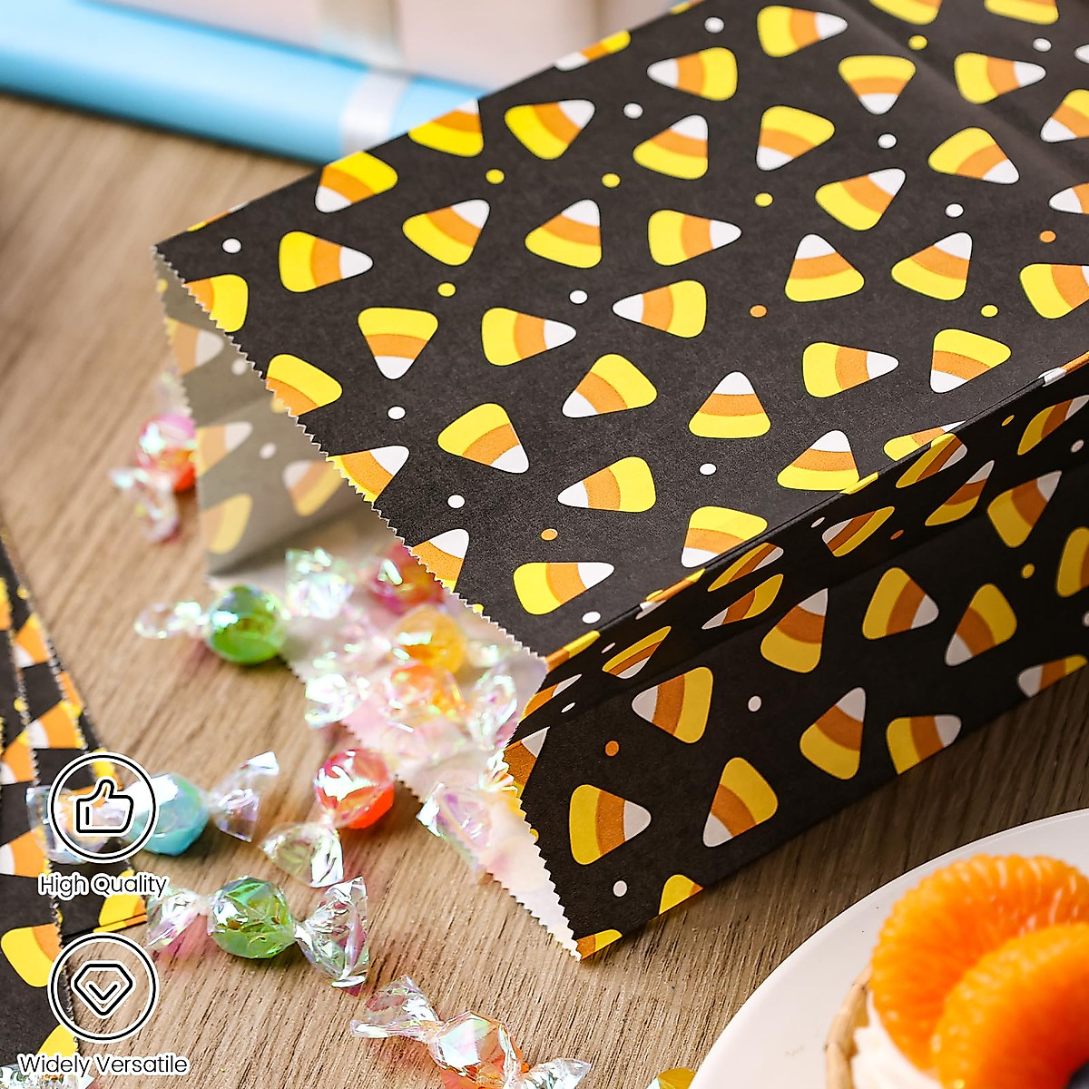 Shindel 54PCS Halloween Goodie Bag, Halloween Bags with Stickers Candy Corn Goodie Bags Candy Treat Bags for Kids Parties Gifts