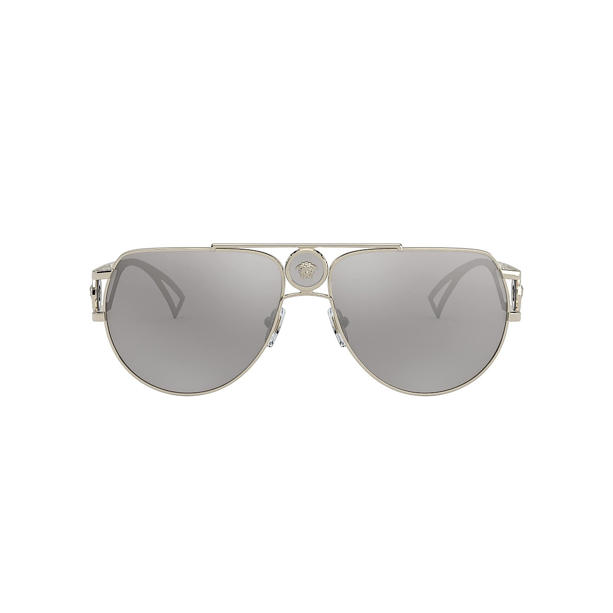 Versace VE 2225 12526G Pale Gold Metal Aviator Sunglasses Silver Mirror Lens