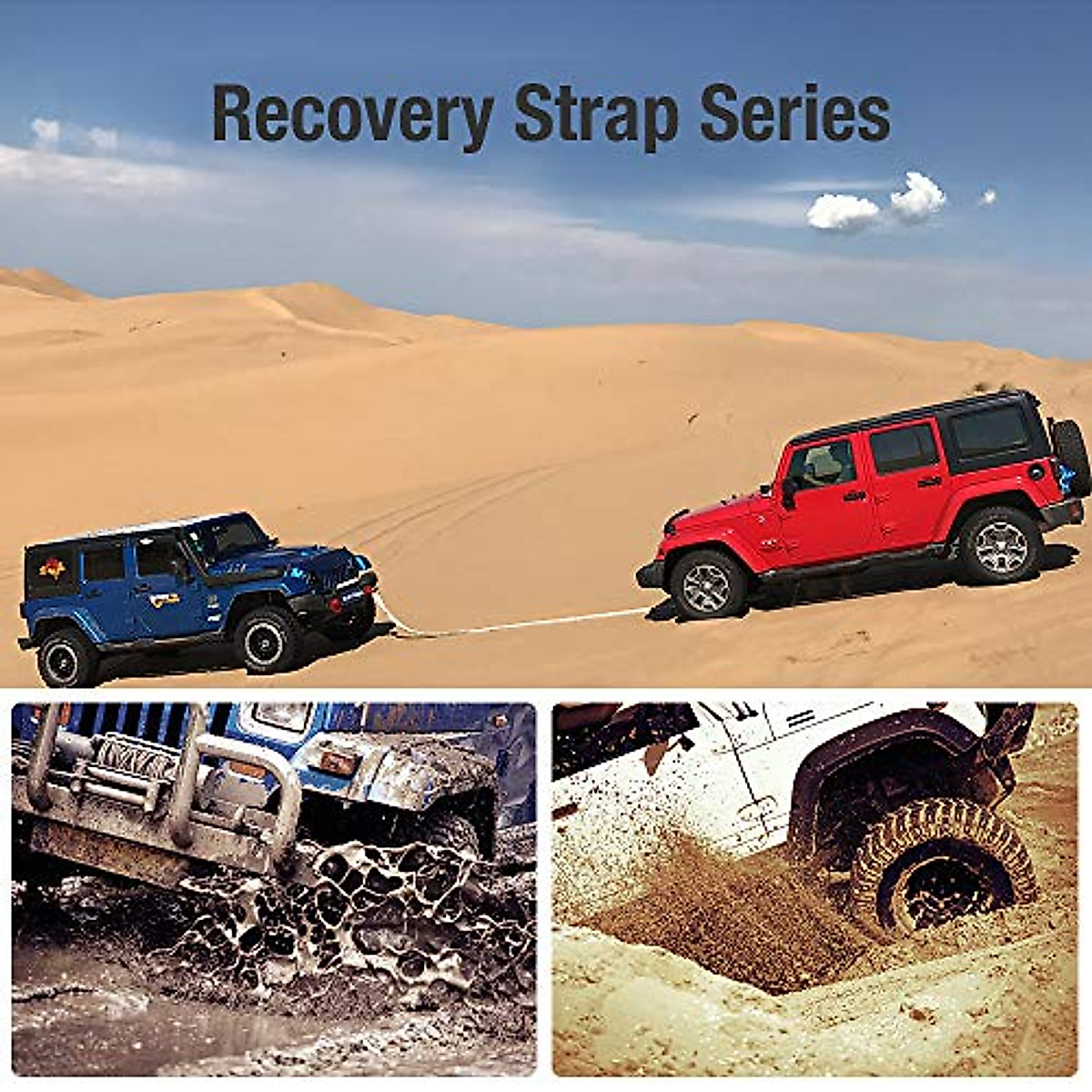 RAYTEEN Nylon Kinetic Snatch Strap(4in x 30ft) Genuine 24,200lb Pulling Force (Lab Tested 30,000lb) and 20% Elongation with Reinforced Loops and Protection Sleeves, White-Environment Friendly Color