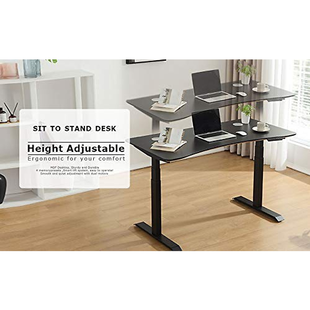 Birsppy Height Adjustable Desk Electric Standing Desk Home Office Desk Dual Motor Black (Frame Only)