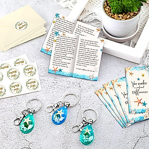 Eaasty 30 Pcs Starfish Story Gift Mini Keepsake Appreciation Notecards Employee Appreciation Starfish Keychain Cards Envelopes You Make a Difference Thank you Gifts Set for Teacher Students Colleague