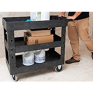 550lb Capacity Heavy Duty Plastic Utility Cart 34-1/2" L x 16-3/4" W with Handle 3 Shelves Pake Handling Tools