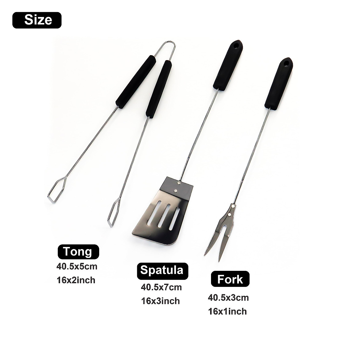 Grill Accessories 16Inch, Grill Fancy BBQ Grill Accessories 10pcs Stainless Steel Grill Accessories with Spatula, Fork, Tongs,Thermometer,Skewer,BBQ, Camping,Family Barbecue