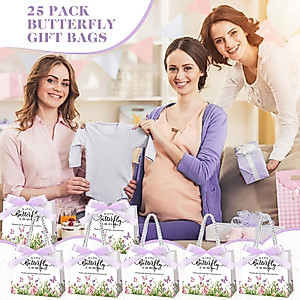 Spakon 25 Pack Butterfly Baby Shower Party Favors Butterfly Gift Bags Butterfly Goodie Bags Butterfly Party Bags with Handles and Bow Ribbon Baby Shower Party Gift Bag for Baby Shower Return Gift