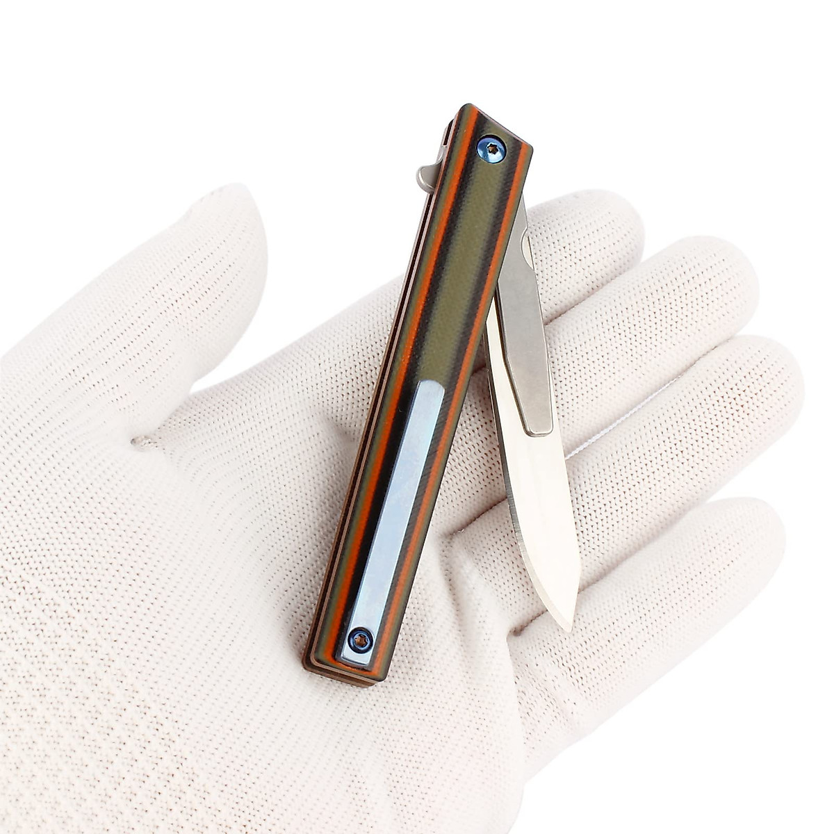 TENCHILON G37 Small Pocket Scalpel Knife, 10pcs #60 Replaceable Blades, Slender Compact Slim Gentleman's Flipper Folding Scalpel EDC Utility Knives with Blue Titanium Belt Clip