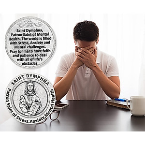 St St. Saint Dymphna Pocket Token Coin 1.2 with Prayer Catholic Patron Stress Anxiety Mental Health by Gifts Catholic, Inc.