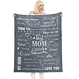 Mothers Day Blanket, Gifts for Mom, Mom Blanket from Daughter Son，Letter Warm Soft Throw Blanket for Mom, I Love You Mom Blanket, Mom Gifts for Birthday, Mother’s Day 60" × 50" (Silver)