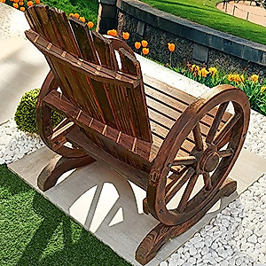 PatioFestival Adirondack Chairs Set of 2 Brown Outdoor Wooden Patio Chair with Wagon Wheel Armrest Wood Knots