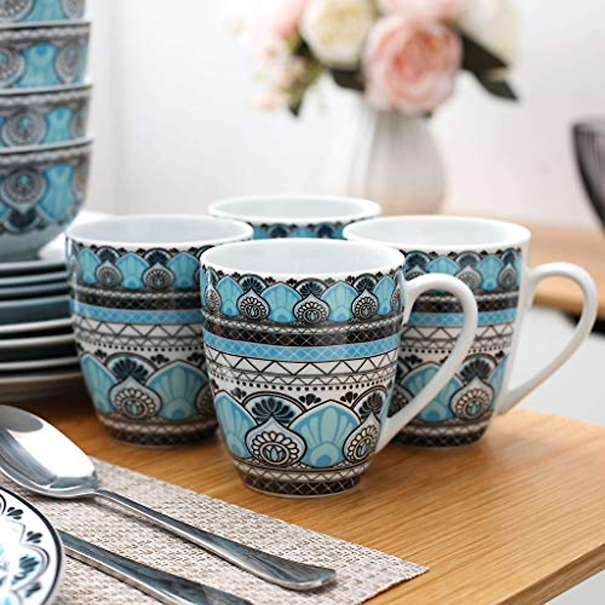 TBGFPO 32-Piece Ceramic Porcelain Dinner Plate Tableware Set with Dinner Plate,Dessert Plate,Cereal Bowl,380ml Mug Set