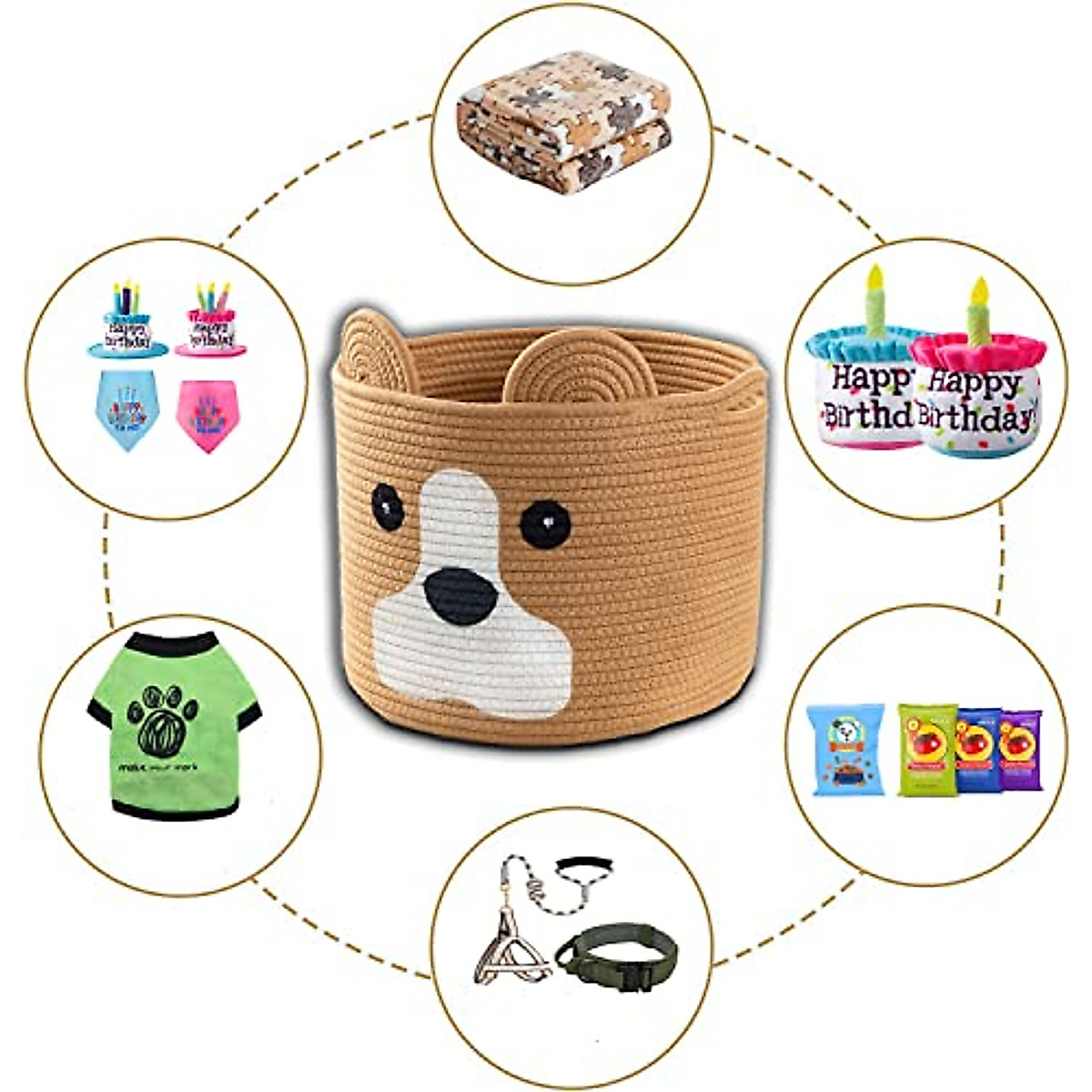 Ushang Pet Dog Toy Storage Basket, Woven Cotton Rope Animal Storage Basket Bin for Kids, Baby Toys Basket, Dog Gifts for Dog Lovers - 12" L X 10" H, Khaki