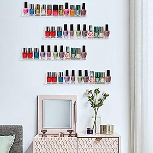 TOOGM 6 Pack 72-88 Bottles Clear Acrylic Shelf Nail Polish Rack Salon Hanging Wall Display Storage Rack,6 pcs Acrylic Floating Wall Mount Ledges Mounted Organizer Makeup Shelves,Clear