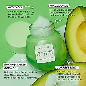 Glow Recipe Avocado Retinol Eye Cream for Wrinkles - Overnight Under Eye Cream for Dark Circles, Firming & Brightening Dull, Puffy Eyes - Time Release Niacinamide & Caffeine Eye Cream (15ml)