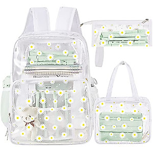 Eccliy Clear Backpack Stadium Approved Backpack 3 School Backpack for Girls Boys Christmas Clear (White, Daisy)
