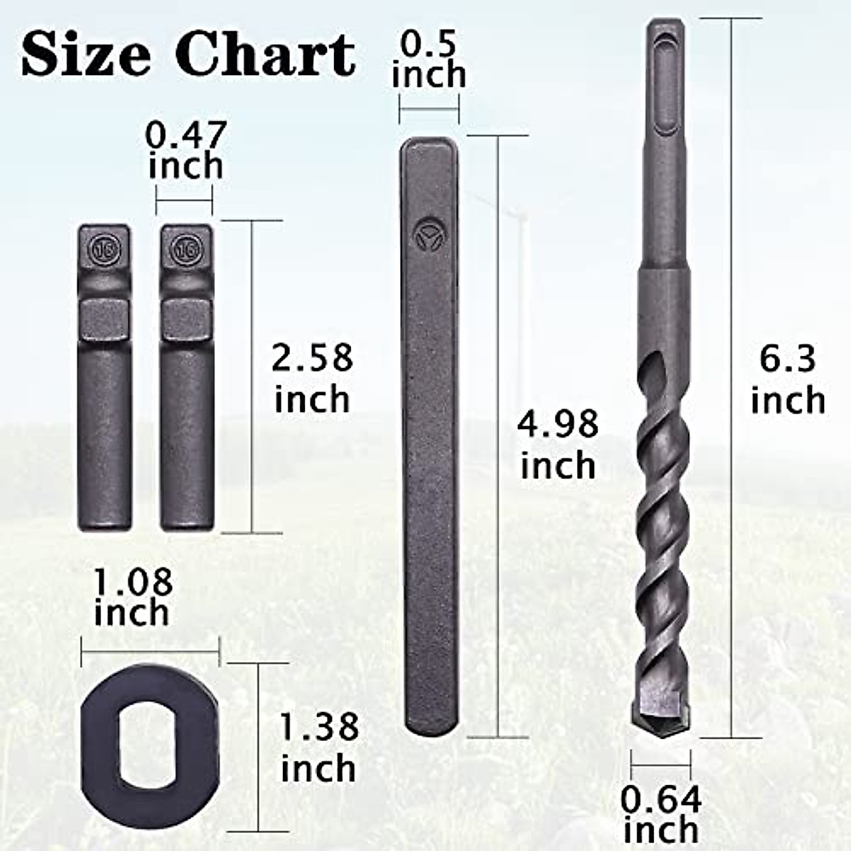 6PCS Rock Splitting Wedges and 1PCS Rotary Hammer Drill Bit, Wedge and Feather Shims, Stone Splitter Tools for Granites, Concretes, Boulders, Volcanic Rocks, Limestone Rocks