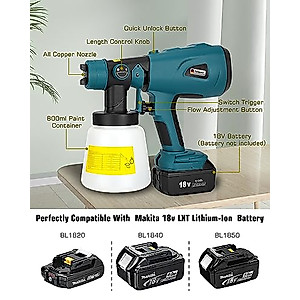 Cordless Paint Sprayer for Makita 18v LXT Battery,HVLP Paint Sprayer Gun for Cabinets Cars Walls Furniture House Painting (Tool Only)