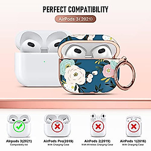 Youskin Airpod 3rd Generation Case Flower Cute,AirPod 3 Case Cover, Rose Golden Plating Airpods 3 Case for Men Women with Keychain，Shockproof Protective Case for AirPod 3，Blue Red Flower