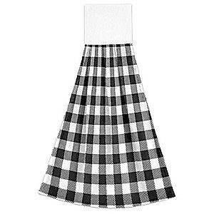 Vnurnrn Black and White Buffalo Check Plaid Hanging Tie Towels Absorbent Hand Towel with Hook & Loop for Kitchen Bathroom 2 Pieces