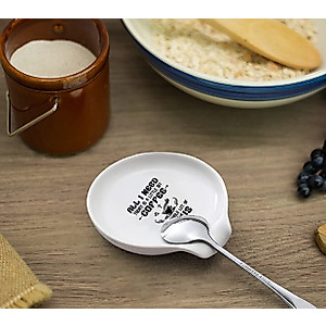 LRUIOMVE Ceramic Coffee Spoon Holder and Spoon Set Funny Coffee Quote - All I Need Today Is A Little Bit Coffee - Coffee Spoon Rest - Coffee Bar Accessories Station Decor Ideal Gift for Coffee Lovers