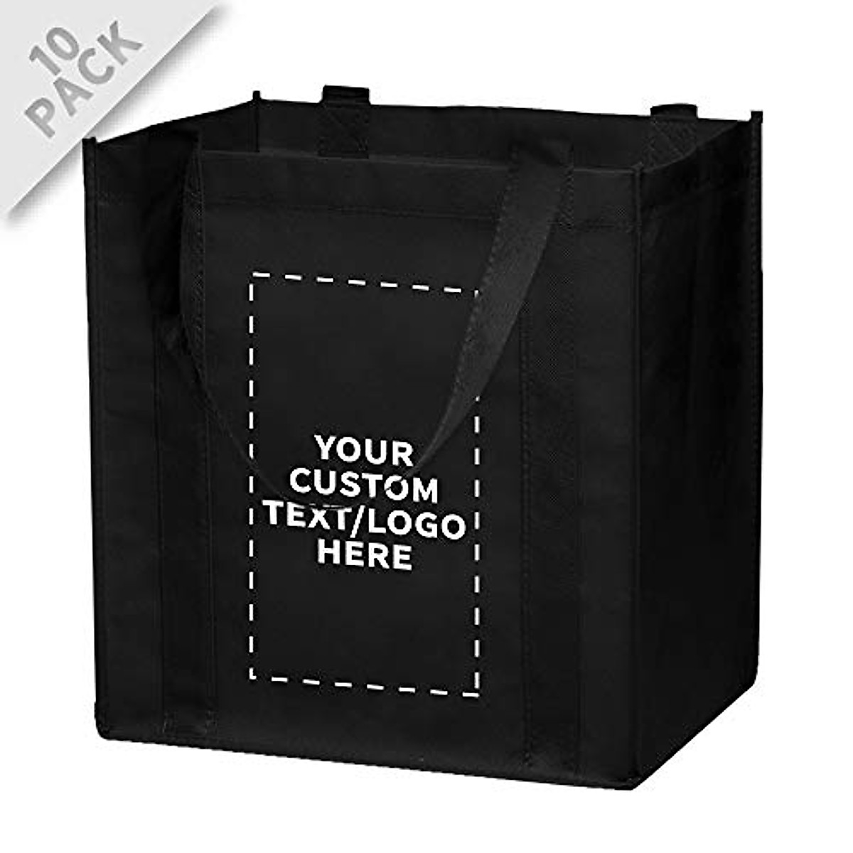 DISCOUNT PROMOS Custom Reusable Grocery Tote Bag for Shopping - 10 Pack - Personalized Logo, Text -Small Foldable Bags – Black