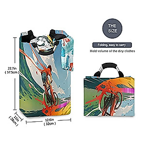 xigua Young Man Riding Bicycle With Colorful Energy Large Laundry Basket, Collapsible Clothes Hamper with Handles Tall Foldable Clothes Bag for Family Bedroom Bathroom Student Dormitory, 12.6 x 11 x 2
