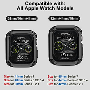 SVISVIPA [2 Pk] Band w/Bumper Case Compt. for Apple Watch 45 44 42mm iWatch Series 8 7 6 5 SE 4 3 2 1 SE Strap, Unisex Sport Rugged Shockproof Military Protective Replacement band,(Black,Army Green)