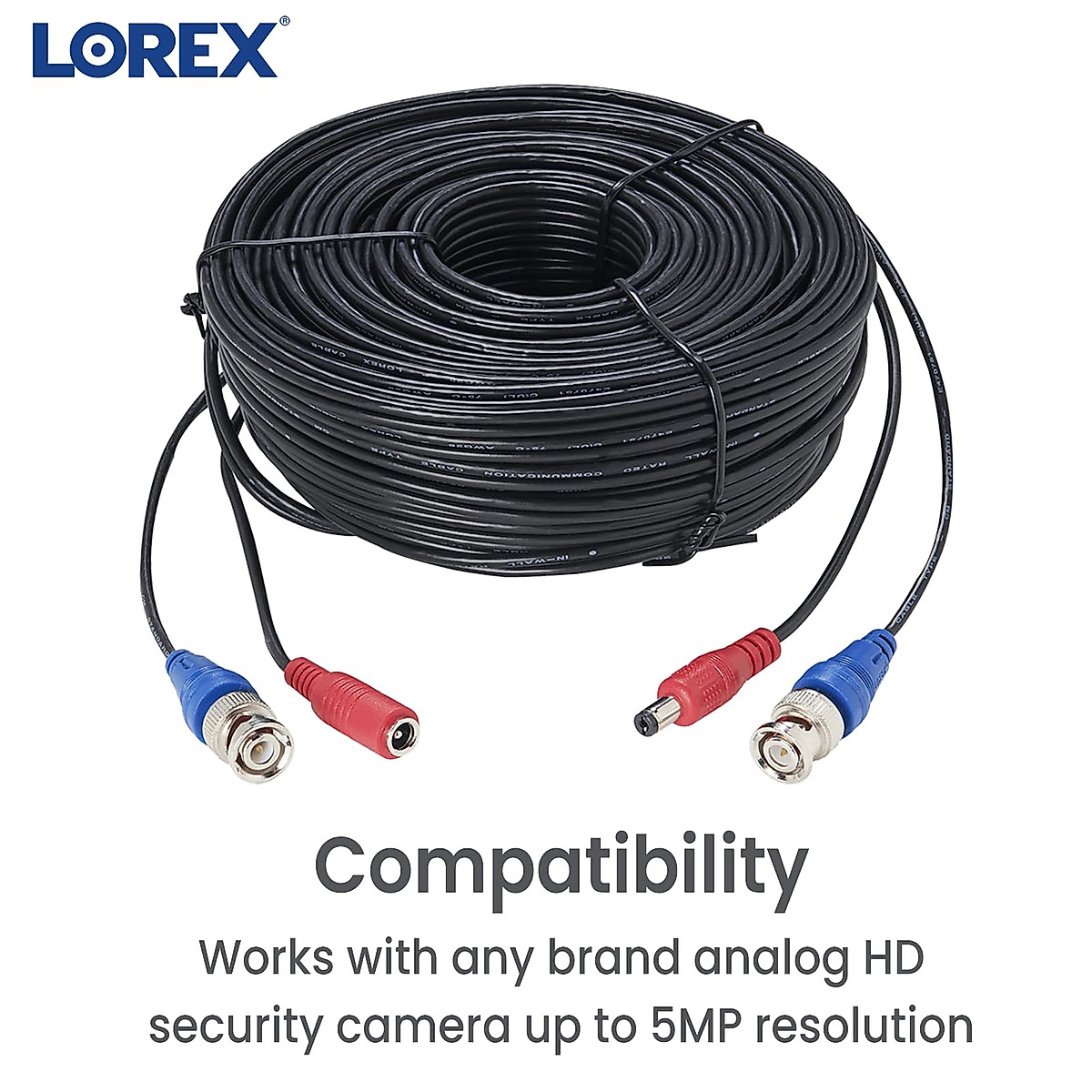 Lorex 4K RG59 Power Accessory Cable, Video Cable for Security Camera Systems, for Analog HD (CVI/TVI/AHD/MPX) or Analog (CVBS) Surveillance System, 100 feet (30m)