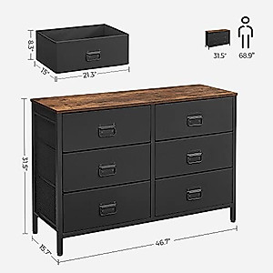 SONGMICS Dresser for Bedroom, Storage Organizer Unit with 6 Fabric Drawers, Steel Frame, for Living Room, Entryway, 6 drawers Brown + Black