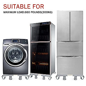 Mini Fridge Stand Washing Machine Base Adjustable Mobile Base with 4x2 Locking Rubber Rotating Wheels and 4 Sturdy Washing Machine Feet Suitable for Dryer, Washing Machine and Mini Refrigerator
