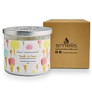 Smells - Premium Soy Wax Round Jar Scented Candle 16oz. - 100% Cotton 3-Wicks - Fragrance That Eliminates Home and Office Odors: Food, Pets, Smoke and Others (1-Pack, Vanilla Ice Cream)