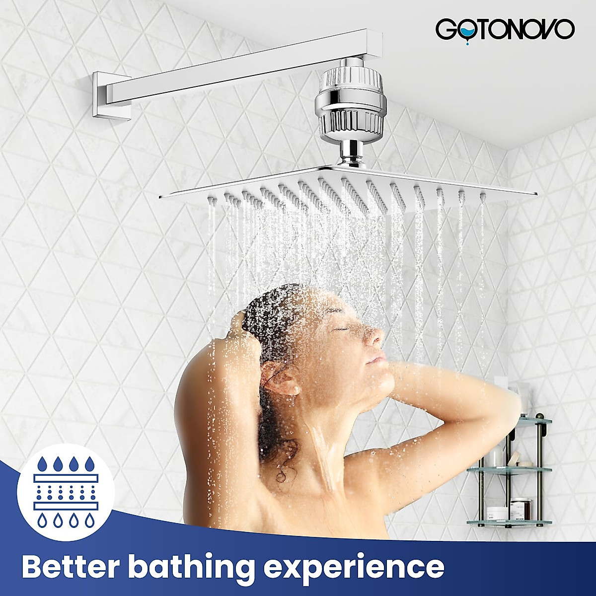 gotonovo 20 Stage Shower Head Filter for Hard Water,Shower Filter with 2 Replaceable Cartridges, High Pressure Shower Water Filter Removes Odors and Impurities Polished Chrome