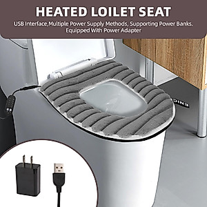 Heated Toilet Seat Cover,USB Powered Toilet Seat Warmer with Charger,5-Speed Adjustable Temperature and Timing Function,Levels Toilet Seat Cover with Soft Plush Fabric,Easy To Clean and Installation