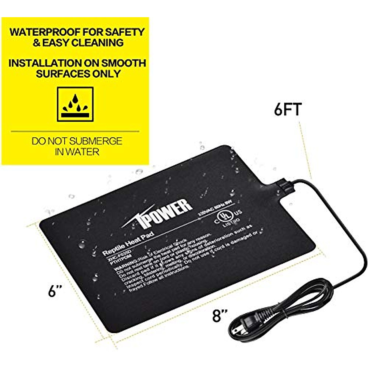 iPower PTHTPDCTRLV2HTPDM 6"x8" Reptile Heating Pad Under Tank Terrarium Heat Mat with Digital Thermostat Temperature Controller for Small Animals