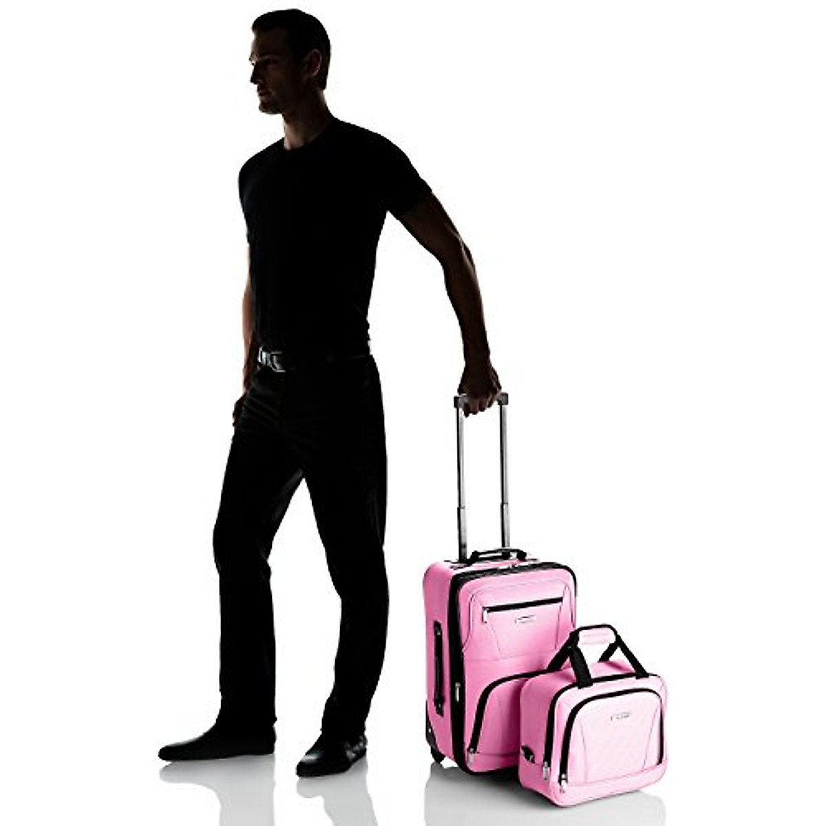 Rockland Fashion Softside Upright Luggage Set, Expandable, Pink, 2-Piece (14/19)