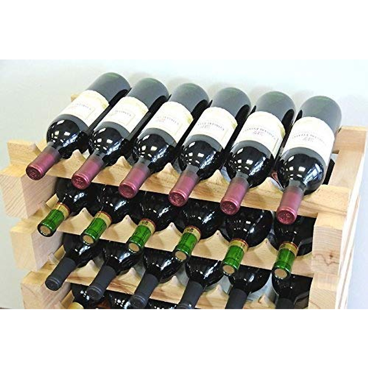 sfDisplay.com,LLC. Modular Wine Rack Beechwood 32-96 Bottle Capacity 8 Bottles Across up to 12 Rows Newest Improved Model (32 Bottles - 4 Rows)