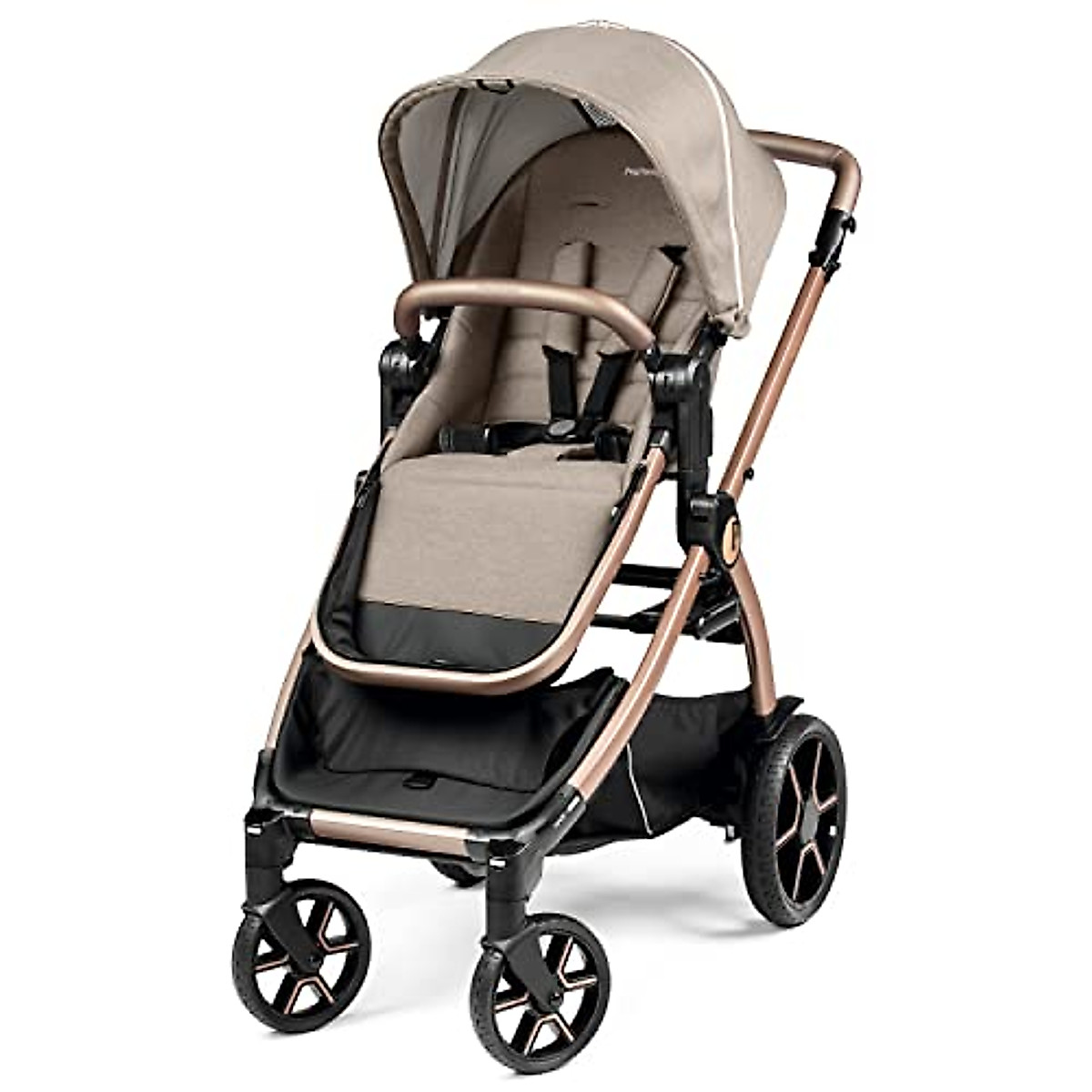 Ypsi – Compact Single to Double Stroller – Compatible with All Primo Viaggio Infant Car Seats & Ypsi Bassinets - Made in Italy - Mon Amour (Beige, Pink, & Rose Gold)