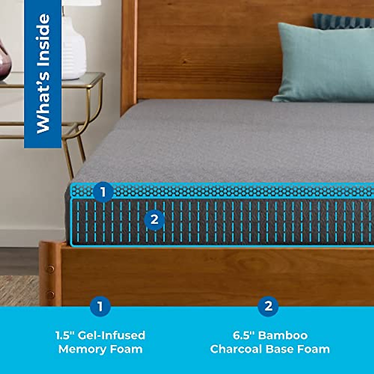 Linenspa 8 Inch Gel and Bamboo-Charcoal Memory Foam Mattress – Firm Feel – Queen Mattress in a Box