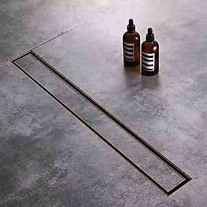 AVSIILE Linear Shower Floor Drain, Brushed Gold 24 Inch 304 Stainless Steel Bathroom Drains Kit, Rectangular Shower Trench Drain with Reversable Tile-in Pattern Drain Cover & Hair Catcher
