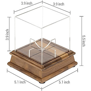 Tebery Baseball Display Case Wooden Stand, UV Protected Acrylic Cube Baseball Holder, Memorabilia Autograph Base Display Case with Clear Cover, Square Storage Stand Box, Fits Official Size Ball