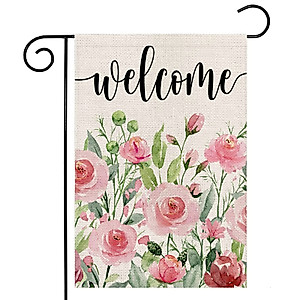EKOREST Spring Garden Flag 12x18 Inch Double Sided,Welcome Watercolor Roses Small Yard Flag for Outdoor, Summer Seasonal Decors for Anniversary Wedding Farmhouse Holiday Outside