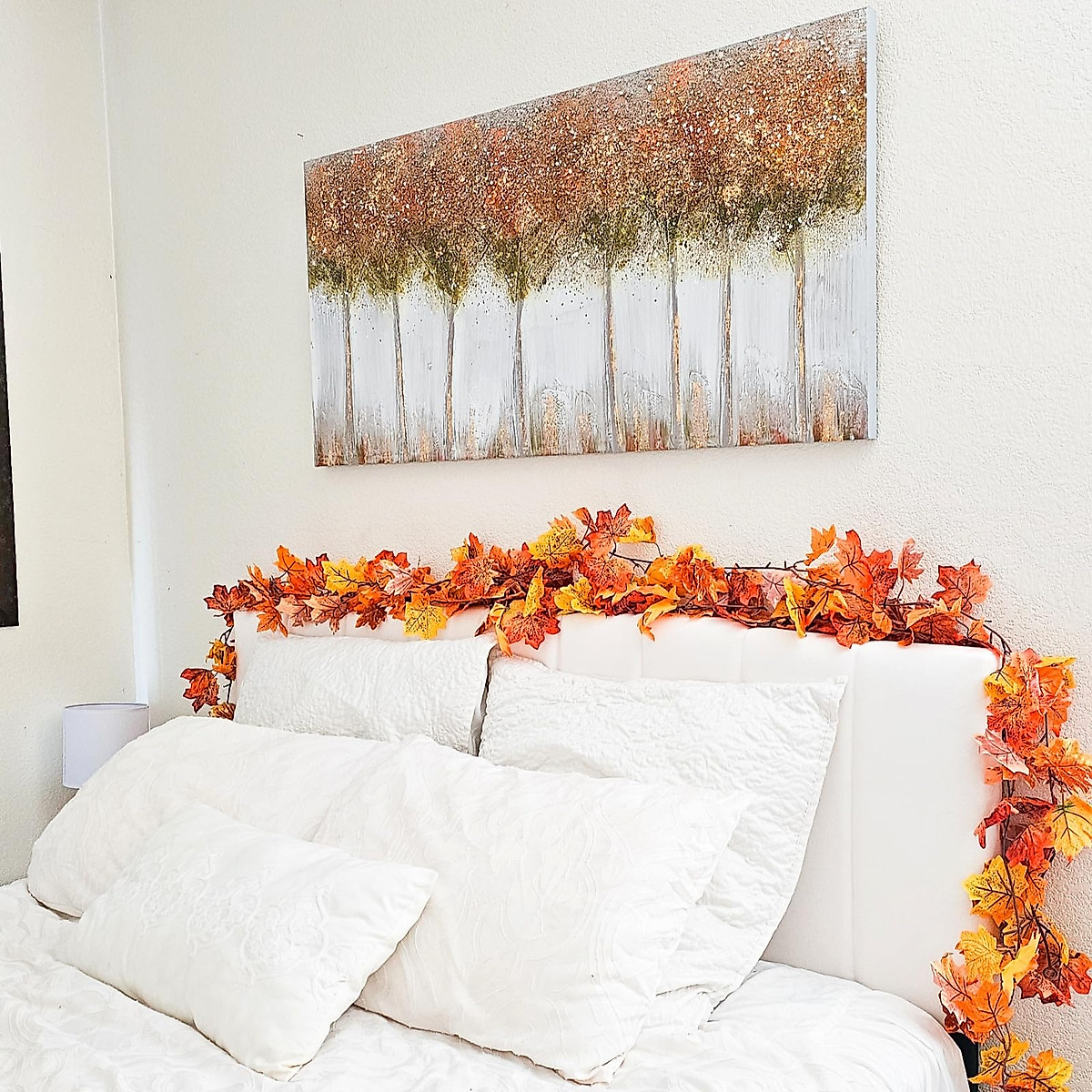 CQURE 2 Pack Fall Leaf Garland, Hanging Vines Garland Artificial Fall Maple Leaves Garland Thanksgiving Decor for Home Wedding Fireplace Party