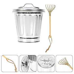 Cabilock Trash Cans Desk Topper Mini Small Trash Can Desktop Garbage Can Trash Can Countertop Trash Bin Mini Wastebasket with Mini Rake and Lid Zen Garden Tools Tabletop Accessories Retro Decor
