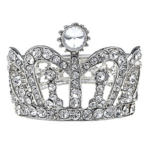 Alilang Silvery Tone Clear Crystal Colored Rhinestones Crown Tiara Princess Cuff Bracelet