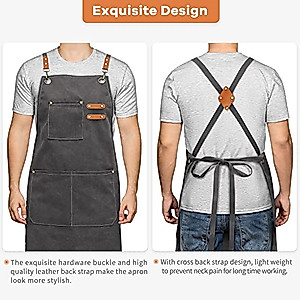 NLUS Chef Apron for Men, Heavy Duty Cotton Canvas Apron Cross Back Apron with Adjustable Straps and Large Pockets