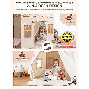 besrey Kids Tent, Kids Playhouse 2 in 1 with Padded Mat and Lights, Large Play Tent with 2 Doors & 4 Windows, Kids Play Tent Indoor & Outdoor, Christmas Toddler Tent for Kids, 51" x35" x 51"